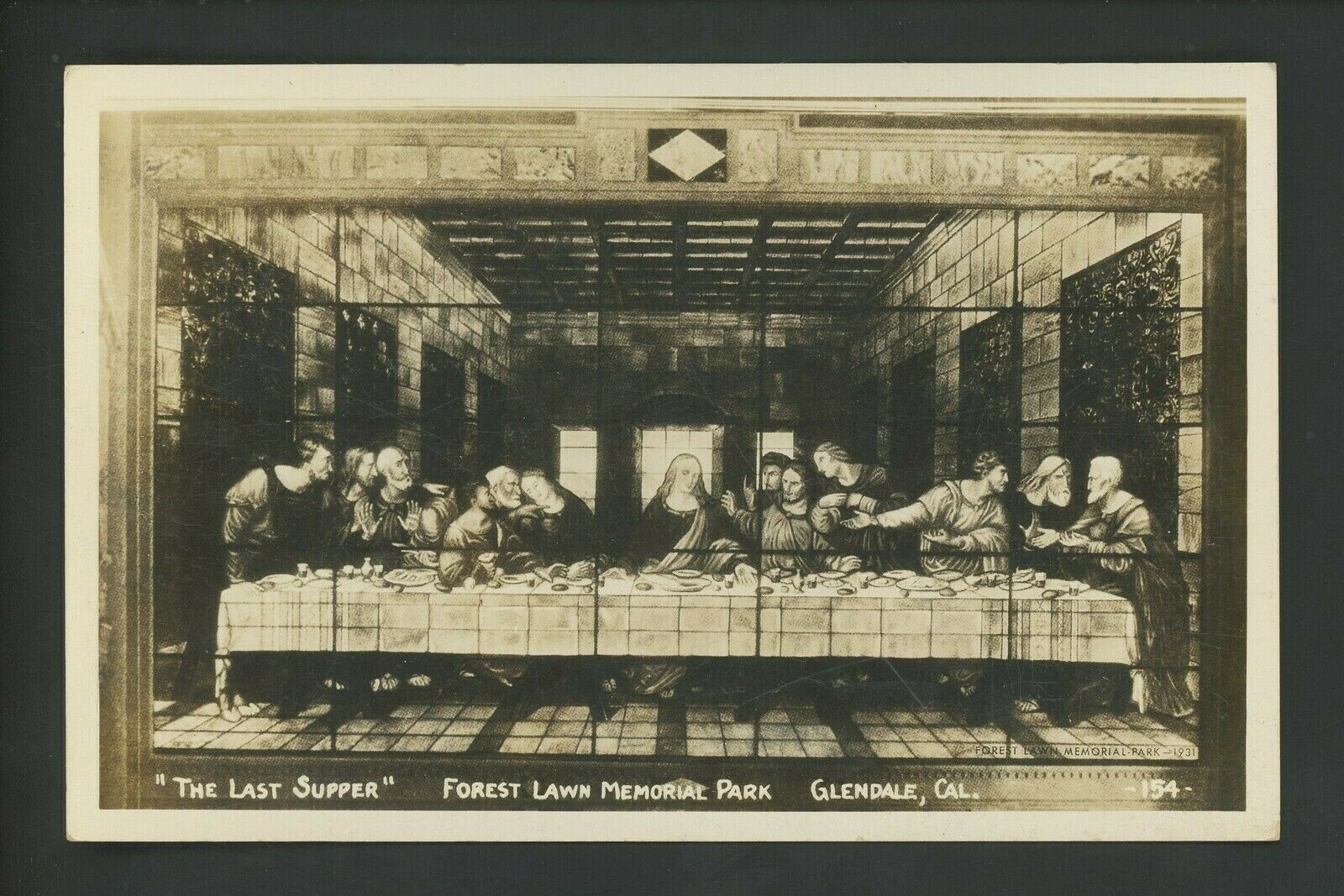 California CA real photo postcard RPPC Glendale, Last Supper Forest ...