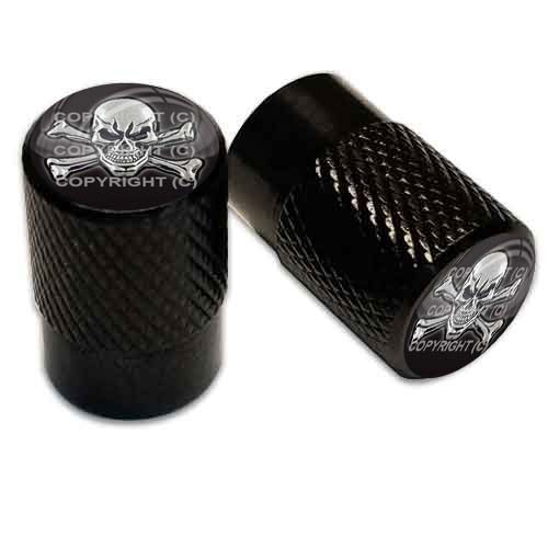 2 Black Aluminum Knurled Motorcycle Valve Caps - GREY SKULL BONES BLK ...