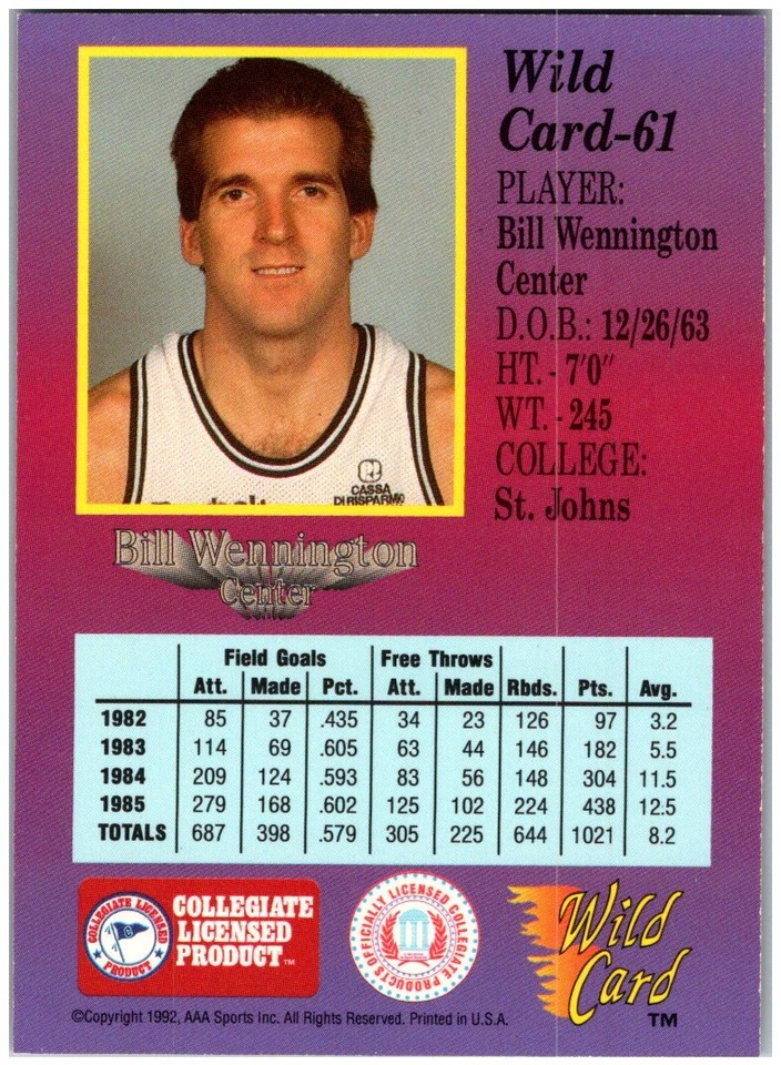 1991-92 Wild Card #61 Bill Wennington - FREE SHIPPING! | eBay