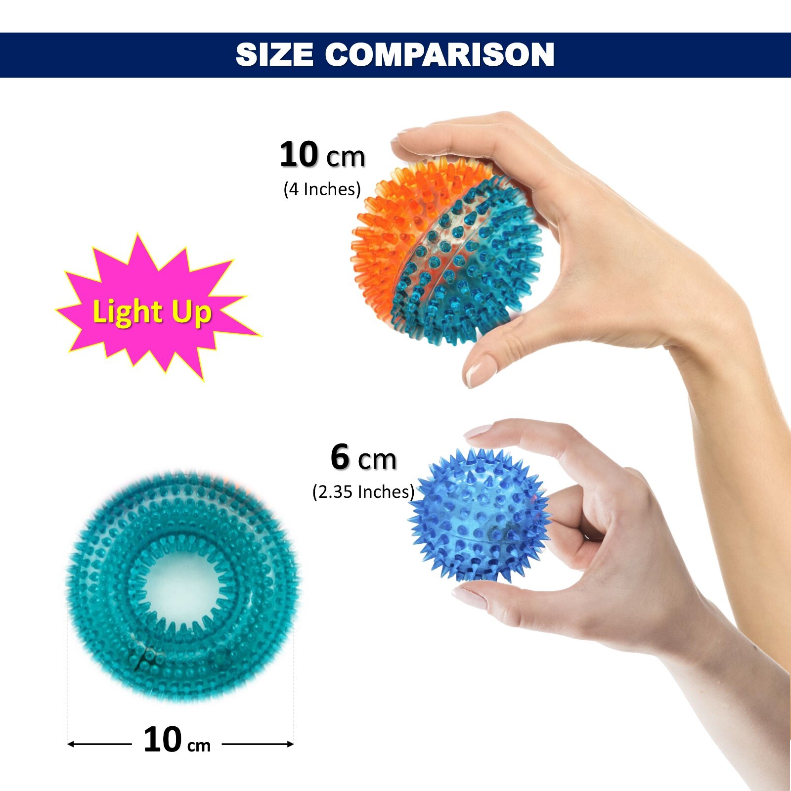 6cm 10cm Flashing LIGHT UP Dog Ball SQUEAKY Spiky Bouncy Kids Dog Balls ...