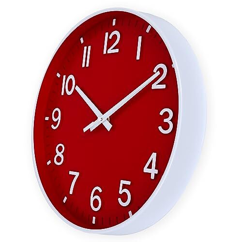 Red Wall Clocks Battery Operated,12 inch Silent Non Ticking Modern ...