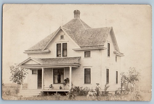 Joice Iowa IA Postcard RPPC Photo View Of House Dog Scene c1910's ...