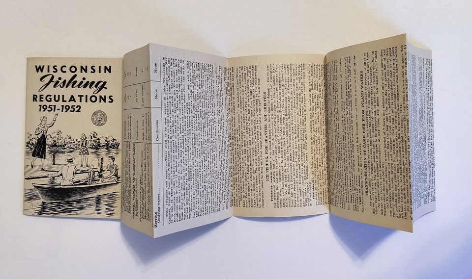 VTG Original Wisconsin Fishing Regulations 1951-1952 Foldable Pamphlet ...