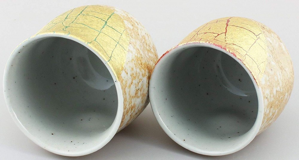 Yunomi set Japanese tea cup Kutani yaki porcelain Gold Ginsai made in ...