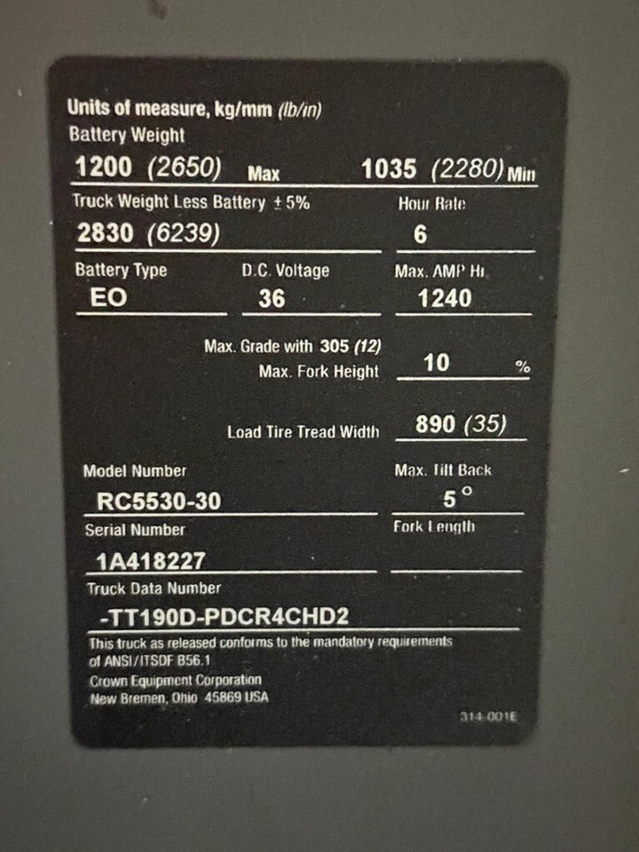 2014 Crown Forklift RC5530-30, Narrow Aisle, Fully Functional, No ...