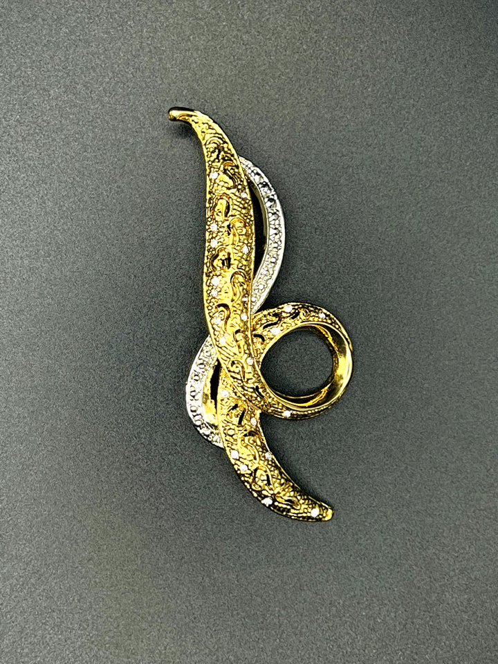 Vintage Glamorous Gold And Silver-Tone Rhinestone Brooch Pin | eBay