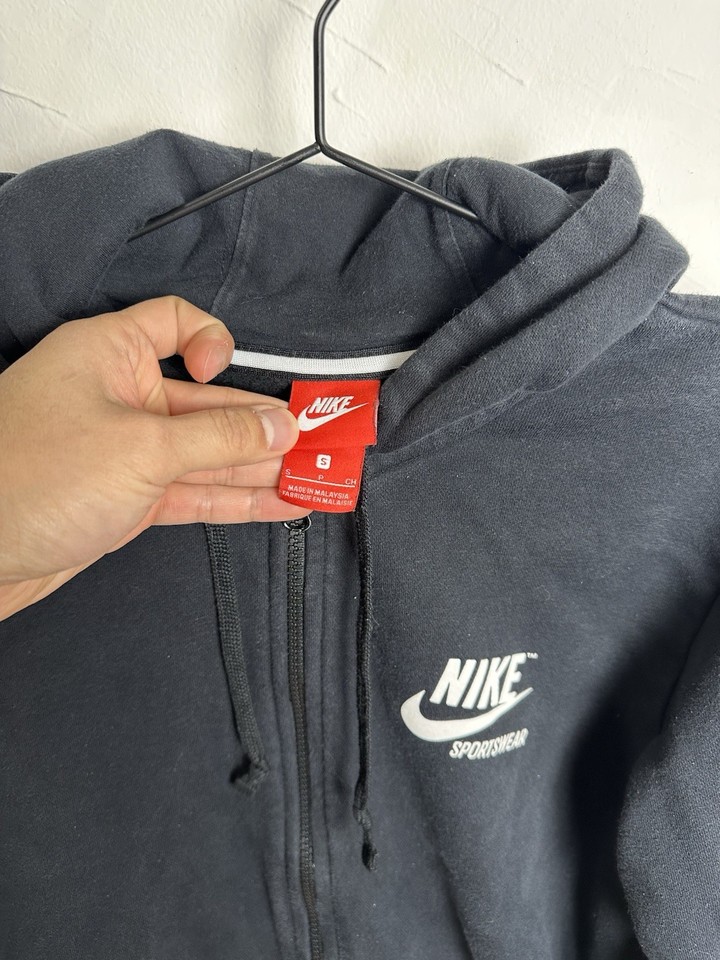 Vintage Nike Sportswear Hoodie Navy Full Zip Large Spellout Red Tag ...