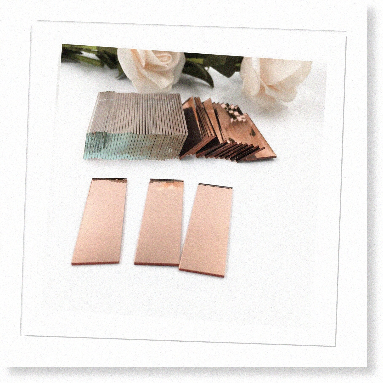 60-Piece Bulk Set of Small Rose Gold Rectangle Glass Mirrors - 5/8 x 2 ...