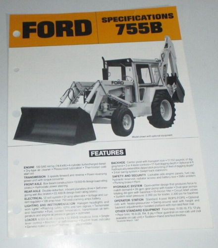Ford 755B Tractor Loader Backhoe Sales Specifications Brochure AD-2301 ...
