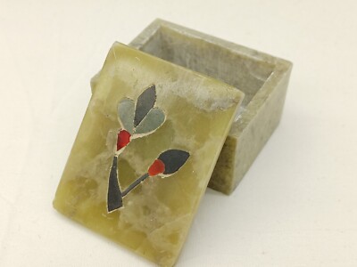 Soapstone Trinket Container Box Handmade Floral Inlay Lid | eBay