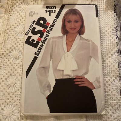 Blouse Pussy Bow Simplicity 5201 ESP Sewing Pattern VTG 80s Dressy Size ...