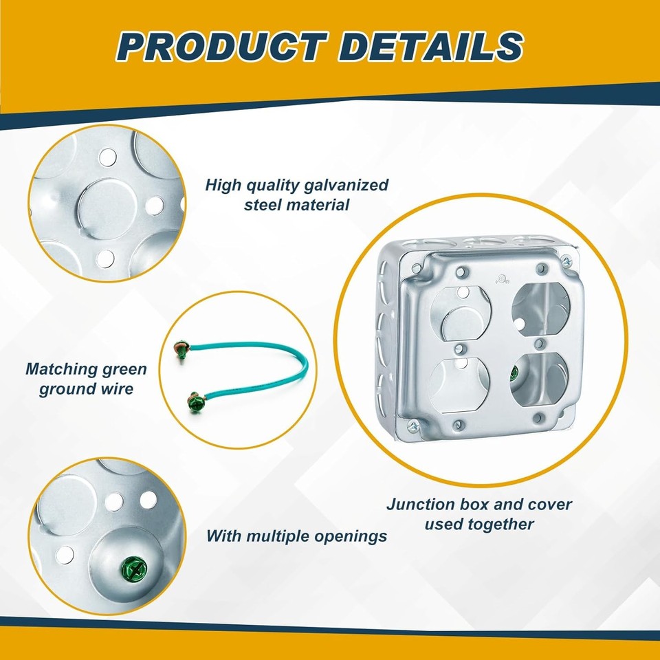 4 Set 4" Metal Electrical Box Outlet with Exposed Work Cover Grounding ...