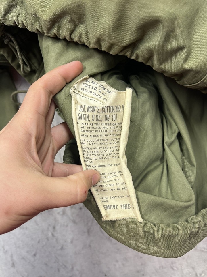 Vintage M1951 Field Jacket Army OD Green Sateen Small Reg Military | eBay