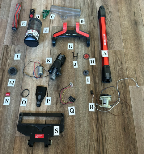 Replacement parts for Craftsman CMCVS001D1 V20 Cordless Stick Vacuum ...