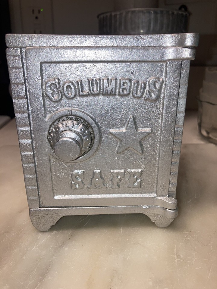 Antique Columbus Safe Tin & Cast Iron Still Combination Coin Bank - 5. ...