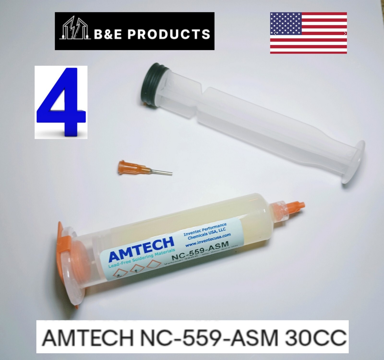 4PCS GENUINE AMTECH NC-559-ASM-TF NO CLEAN Micro Solder 30cc ROL0 Clear ...