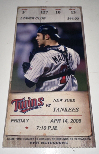 4/14/2006 Yankees MLB Twins Metrodome Season Ticket Stub Mauer Pic ...
