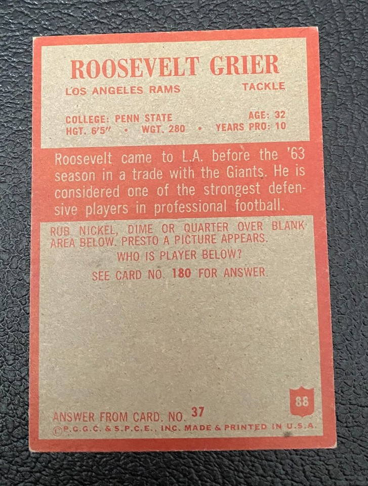 Roosevelt Grier 1965 Philadelphia card #88 EX/MT (gs) Los Angeles Rams | eBay