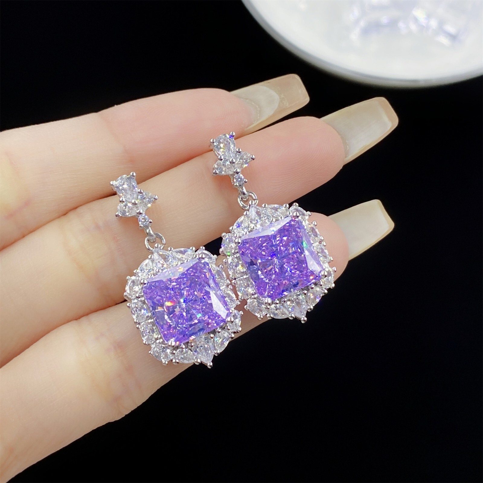 New 10mm Purple Kunzite Ice Flower Cut Gems Charm Women Silver Earring ...