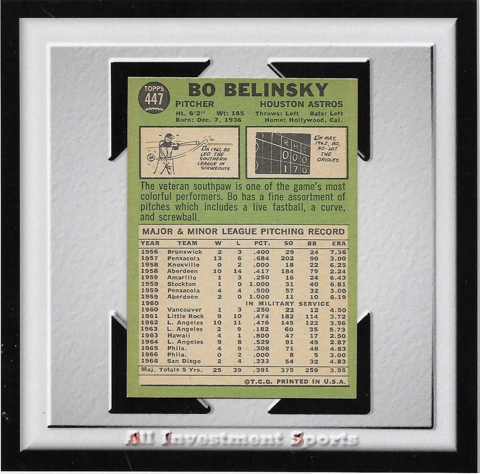 1967 Topps BO BELINSKY #447 NM-MT *stunning card for your collection* DD1 | eBay