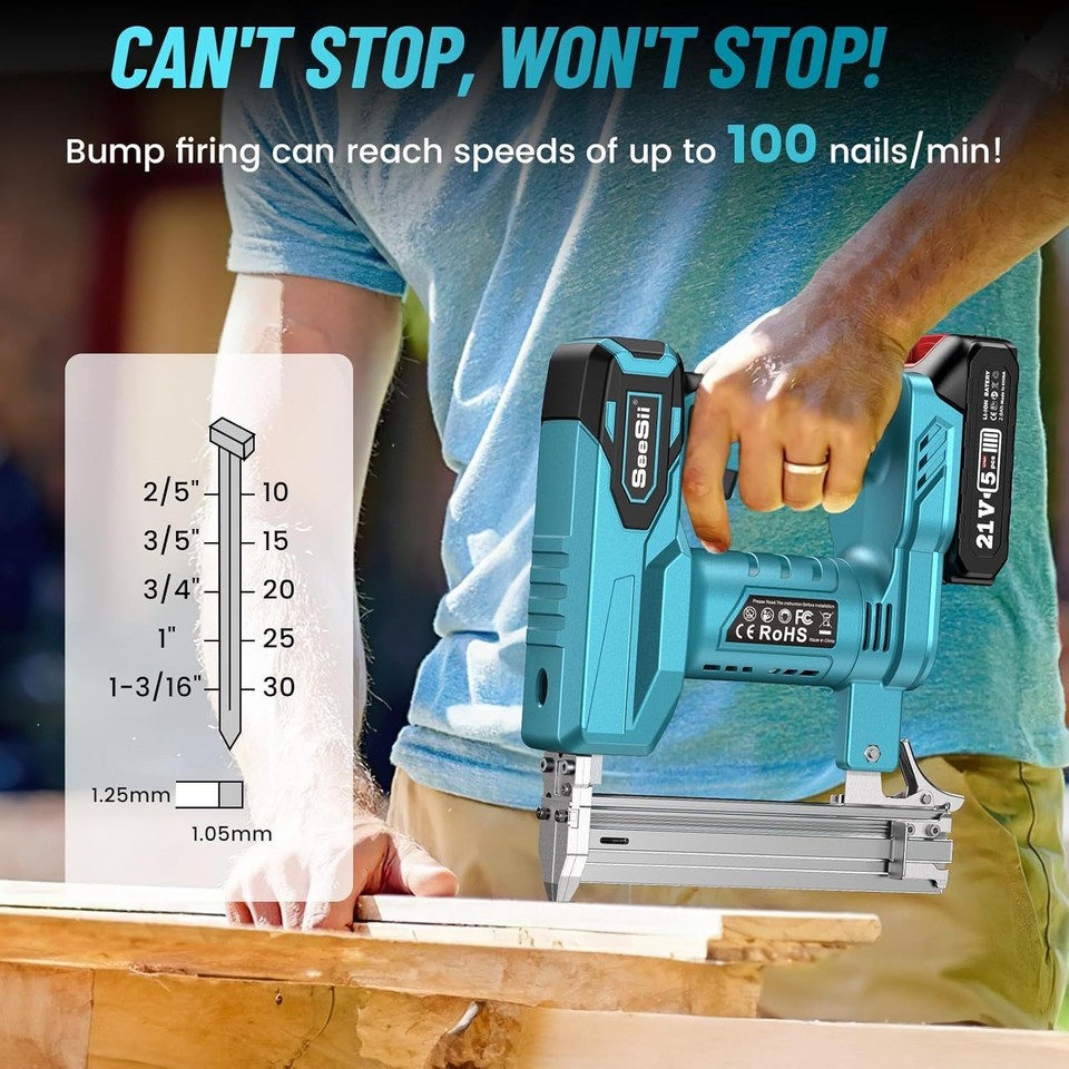 Seesii 2 in 1 Cordless Nail Gun Brad Nailer with 18 GA w charger & 2 ...