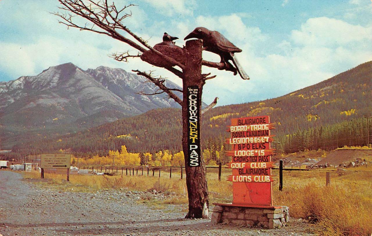 Crowsnest Pass, Blairmore, Alberta, Canada Roadside Sign c1960s Vintage ...