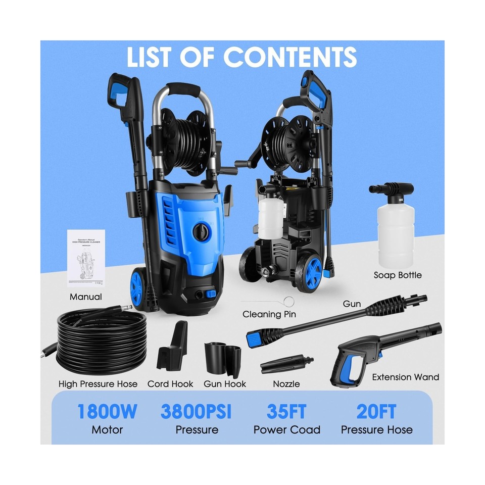 3800 PSI Electric Pressure Washer- 4.0 GPM High Power Machine with 4-in ...