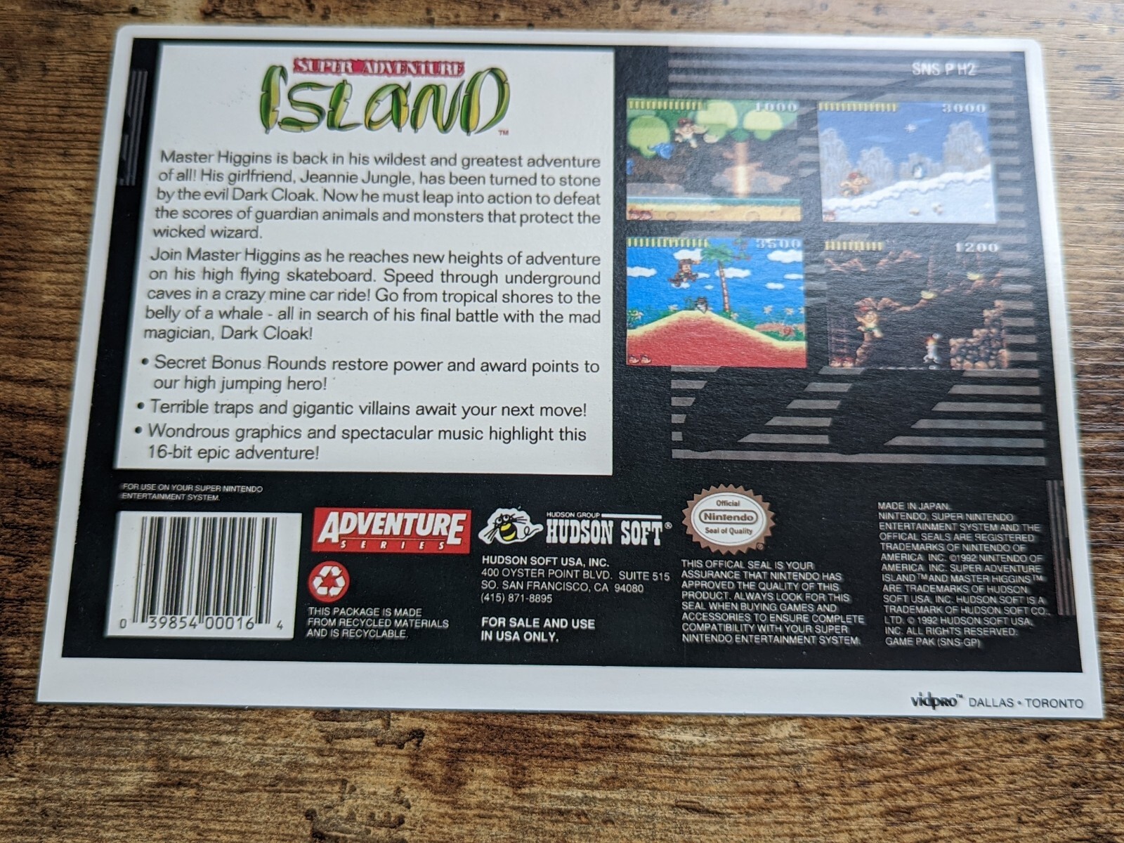 Authentic VidPro Super Adventure Island Toys R Us Super Nintendo SNES ...