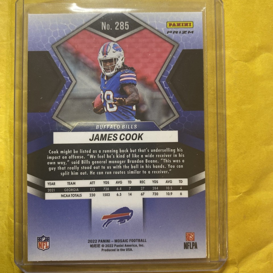 2022 Mosaic James Cook RC NFL Debut Silver Prizm #285 Buffalo Bills RC ...