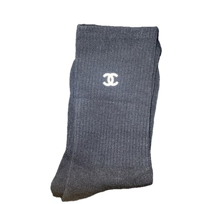 Chanel Socks Black White Mid Calf 2 Pair | eBay