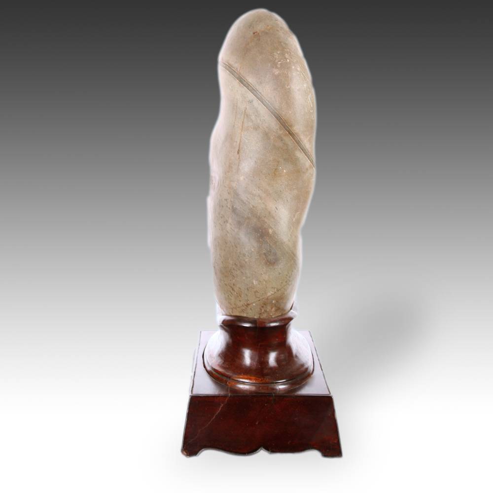 ANTIQUE CHINESE WUJIANG STONE GONGSHI SCHOLAR'S ROCK WITH CARVED WOOD ...