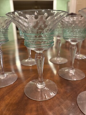9 Vintage FRY GREEN REEDING Threaded Glass champagne or White Wine ...
