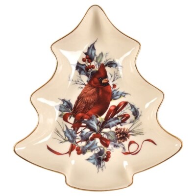 Lenox Winter Greetings Cardinal Tree Shaped Candy Dish Christmas ...