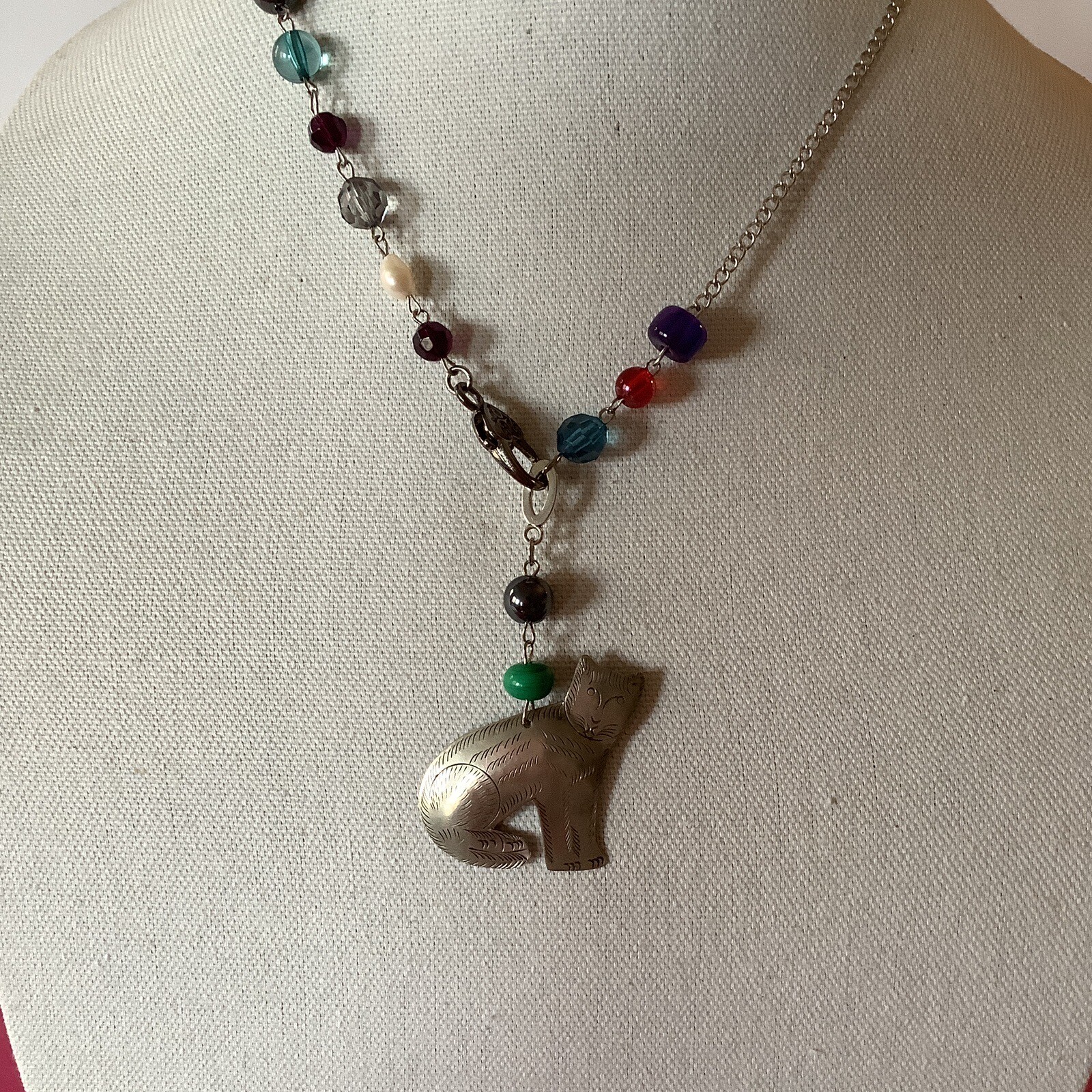 Vintage Cute Naughty Cat Pendant 1.7” Wide Beaded Chain 19” | eBay