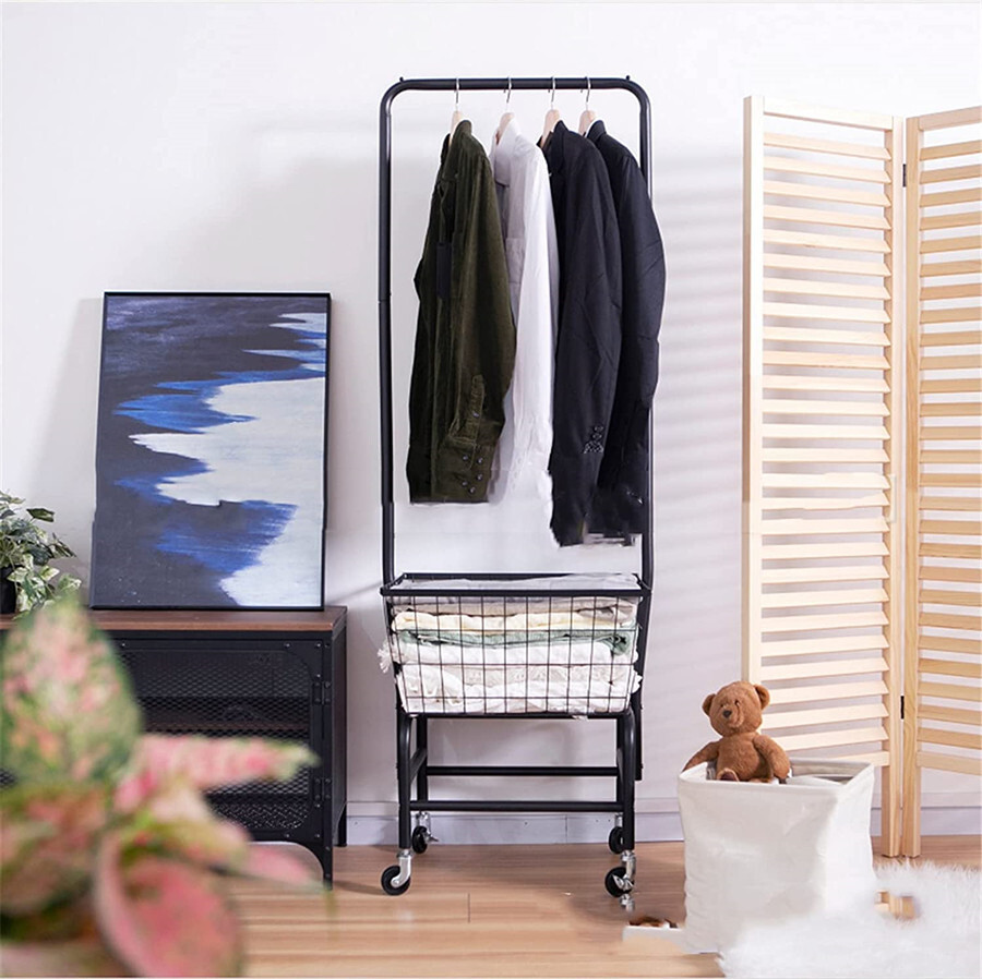 Heavy Duty Garment Organizer Rolling Laundry Cart With Storage Wire ...