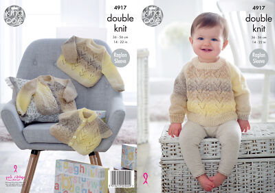 Baby Knitting Pattern Lacy Raglan Sleeve Sweater & Cardigans King Cole ...