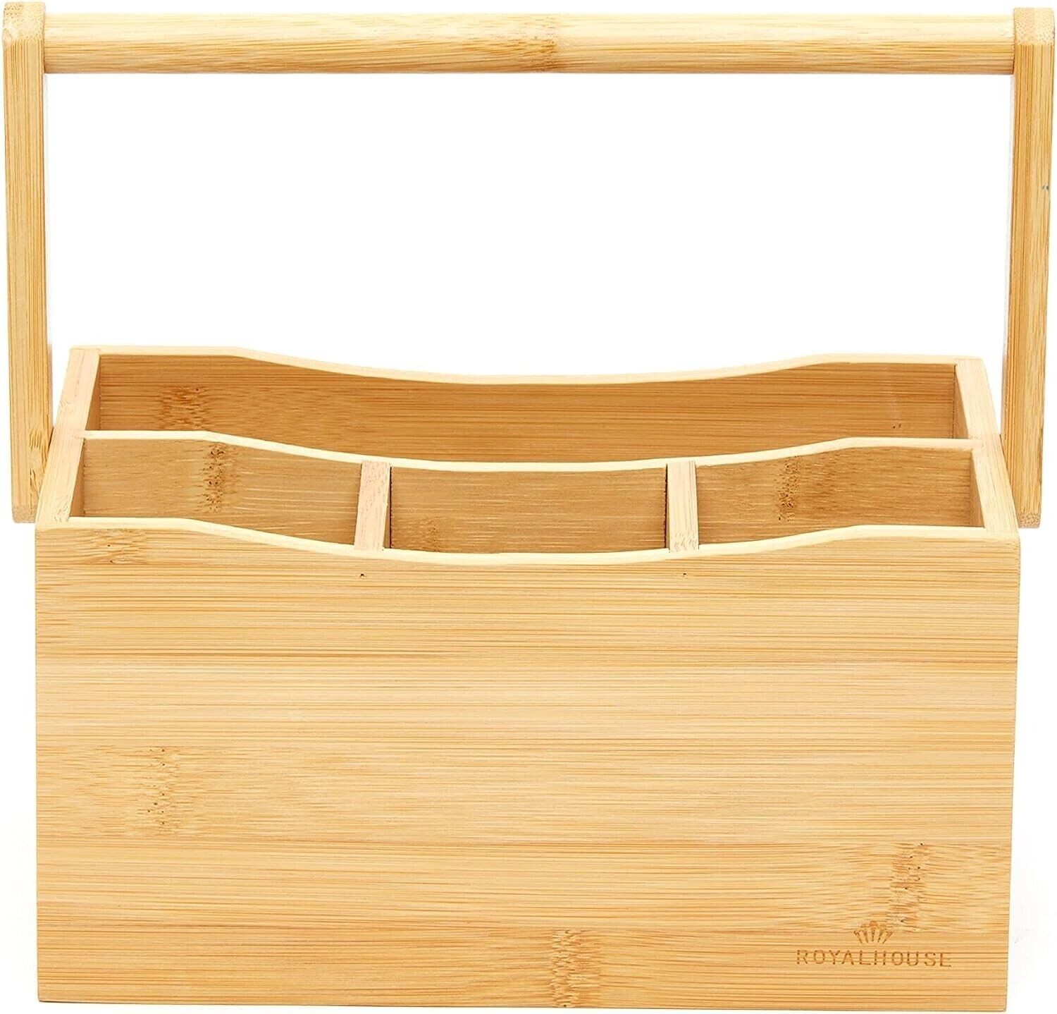 4 Compartment Bamboo Cutlery Caddy Utensil Rack Condiments Holder ...