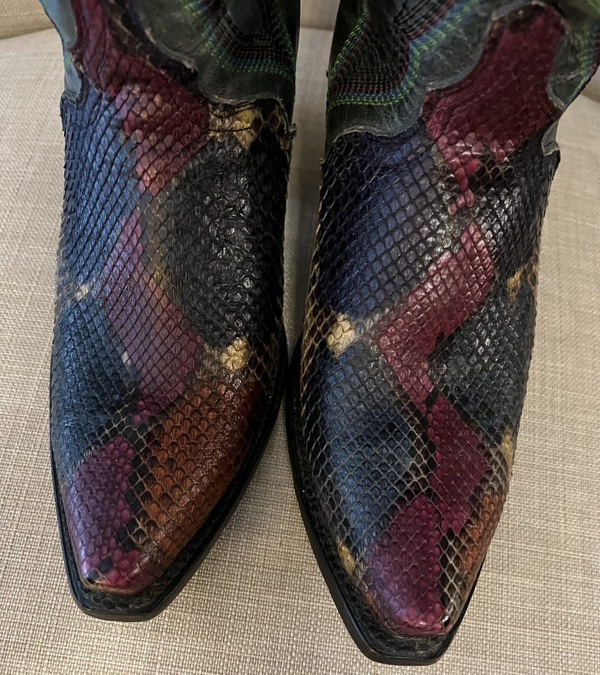 Dan Post Women's Painted Belly Python Triad Cowgirl Boots Snip Toe Size ...