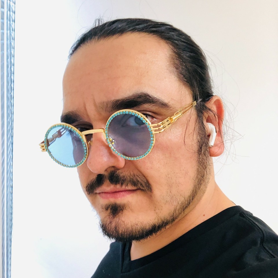 Men Rapper Sunglasses Black Lens Luxury Punk Eye Wear Gold Metal Circle ...