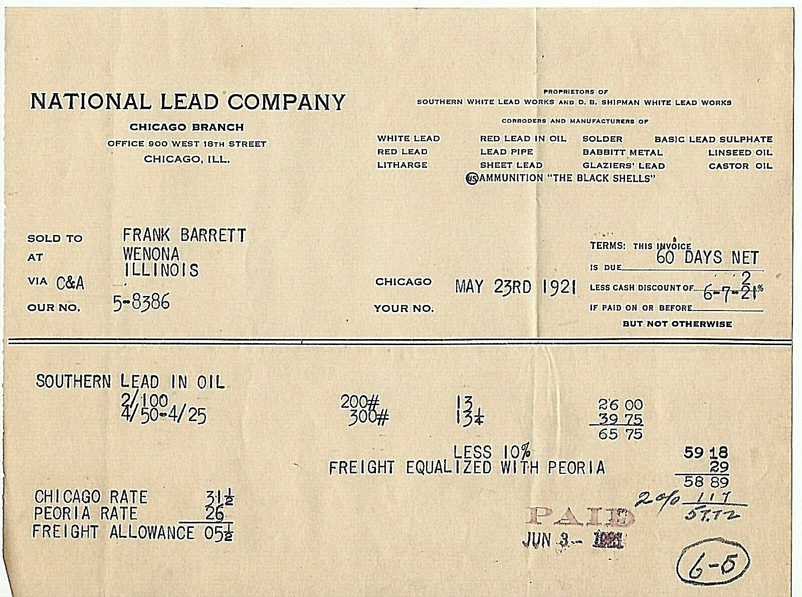 1921~NATIONAL LEAD CO.~ADVERTISING BILL/LETTERHEAD~CHICAGO, ILL ...