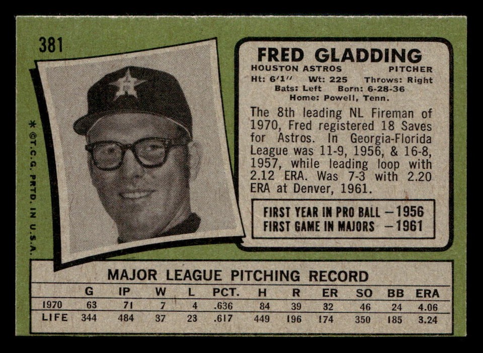 1971 Topps #381 Fred Gladding | eBay
