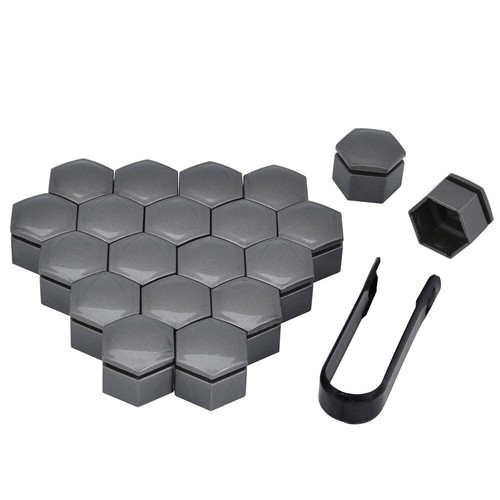 17mm Gloss GREY ALLOY WHEEL NUT BOLT COVERS CAPS UNIVERSAL SET FOR ANY ...