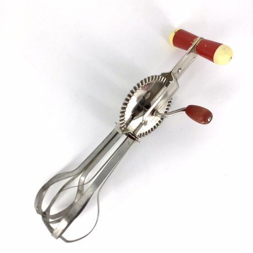 Vintage EKCO A & J Hand Mixer Egg Beater Manual Stainless Steel w/ Wood ...