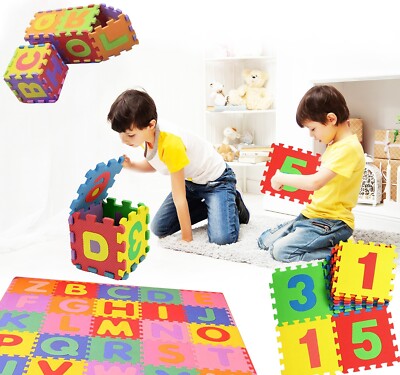 CHILDREN KIDS ALPHABET & NUMBERS PLAY MAT MULTI COLOUR INTERLOCKING ...