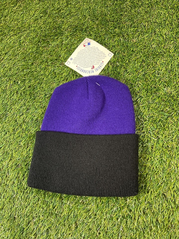 Vintage Colorado Rockies Big Logo 90s Black And Purple Mlb Knit Beanie ...