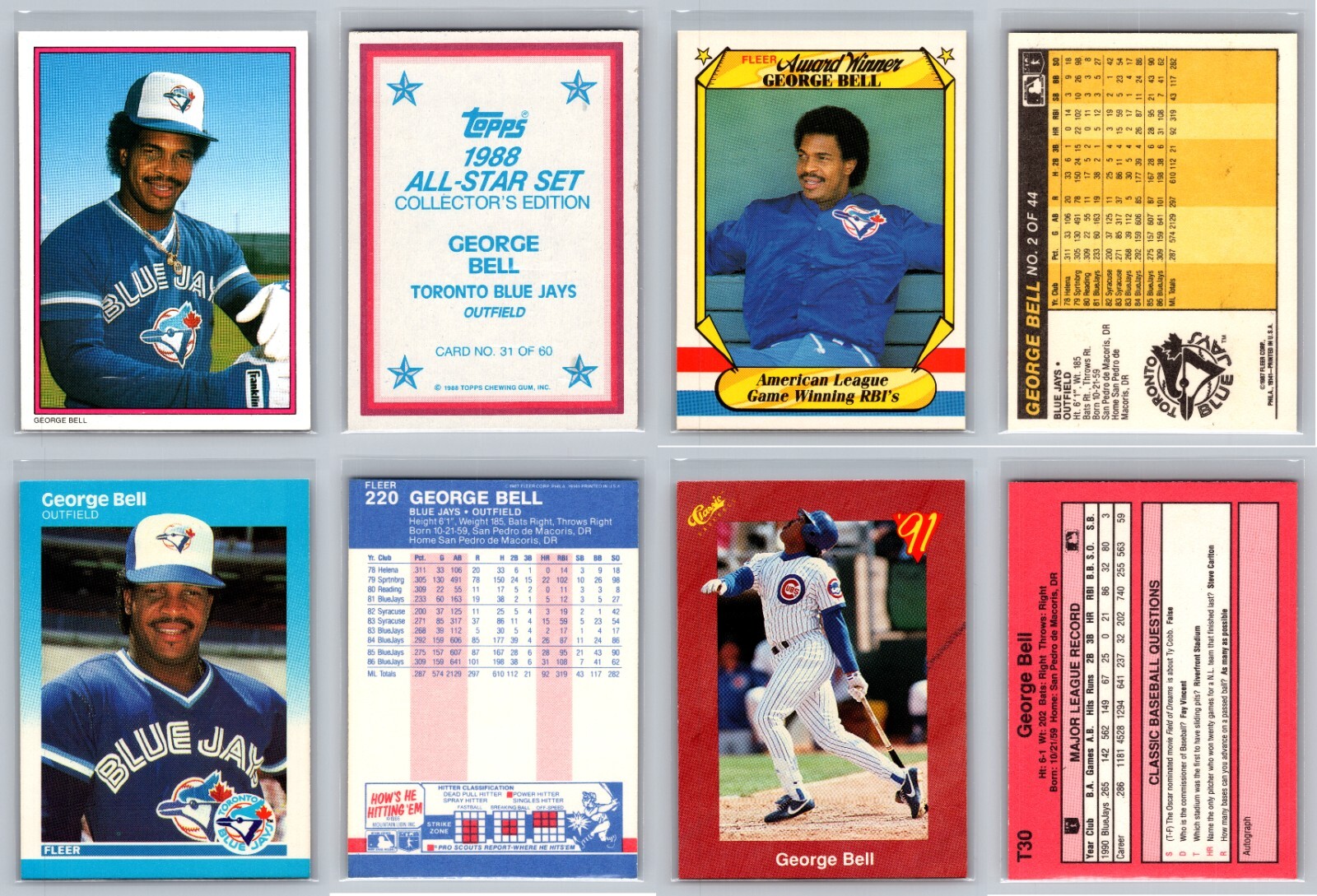George Bell 4 Card Lot - Toronto Blue Jays Chicago White Sox Cubs Jorge ...