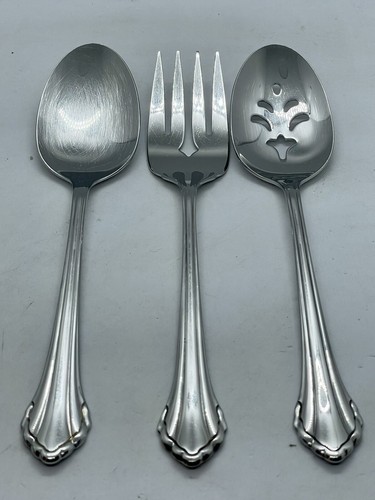 Oneida Community CLARETTE Stainless Glossy 3pc Serving Lot ~ Spoon Fork ...