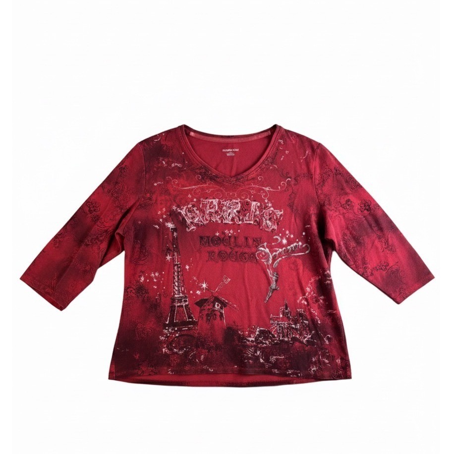 ALLISON DALEY Paris Eiffel Tower Moulin Rouge Graphic Top Parisian Chic ...