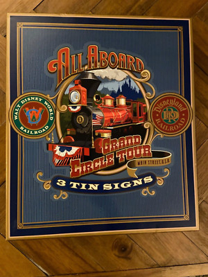 Disneyland Sign Set "All Aboard Railroad" Train 3 Tin Signs Main Street ...