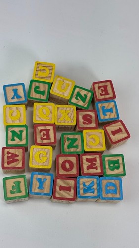 VTG Wood Alphabet Building Blocks Wooden Letter Number Lot of 26 | eBay